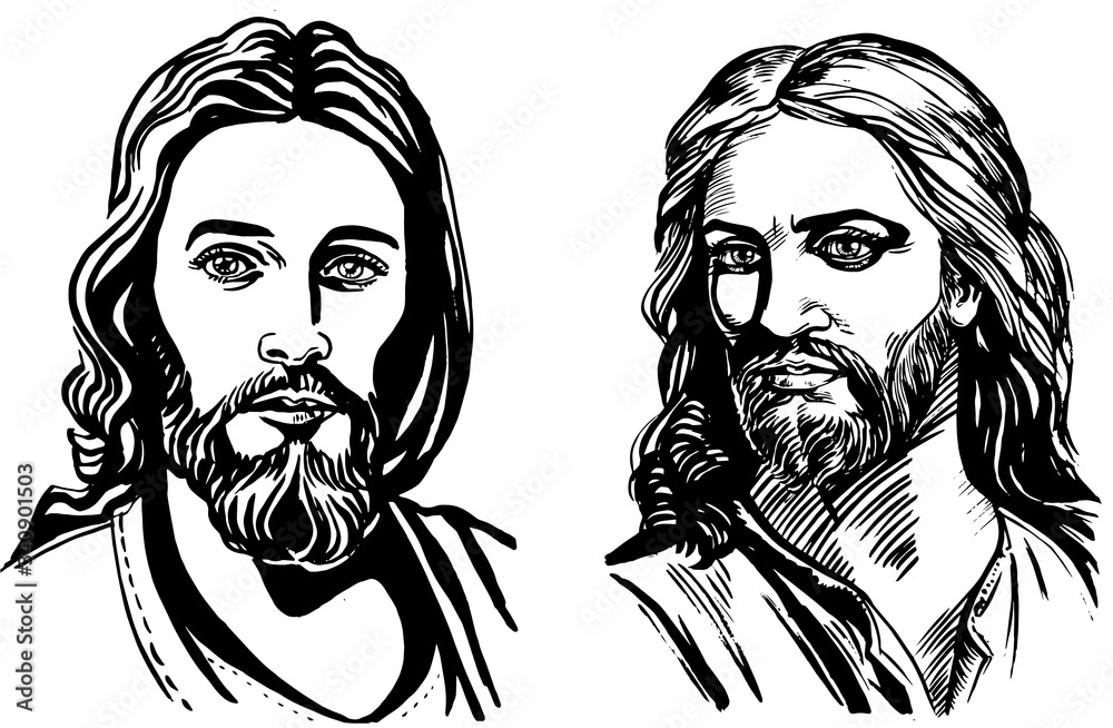 Graphical portraits of Jesus Christ isolated on white background,vector ...