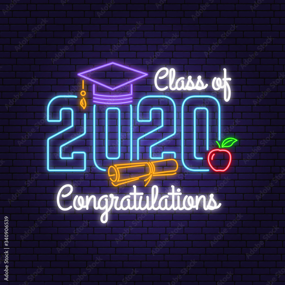 Class of 202 neon bright signboard, light banner. Vector. Neon ...