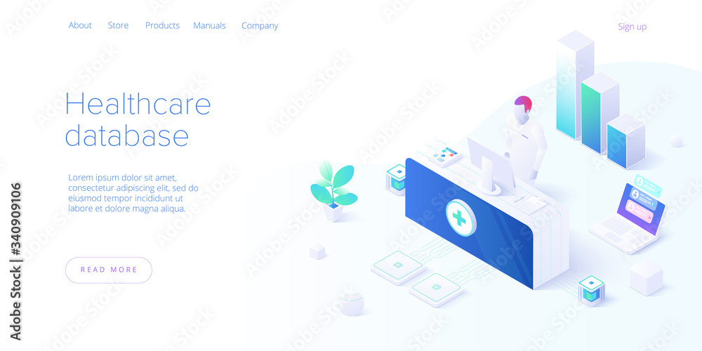 Electronic health record concept in isometric vector design. Male ...