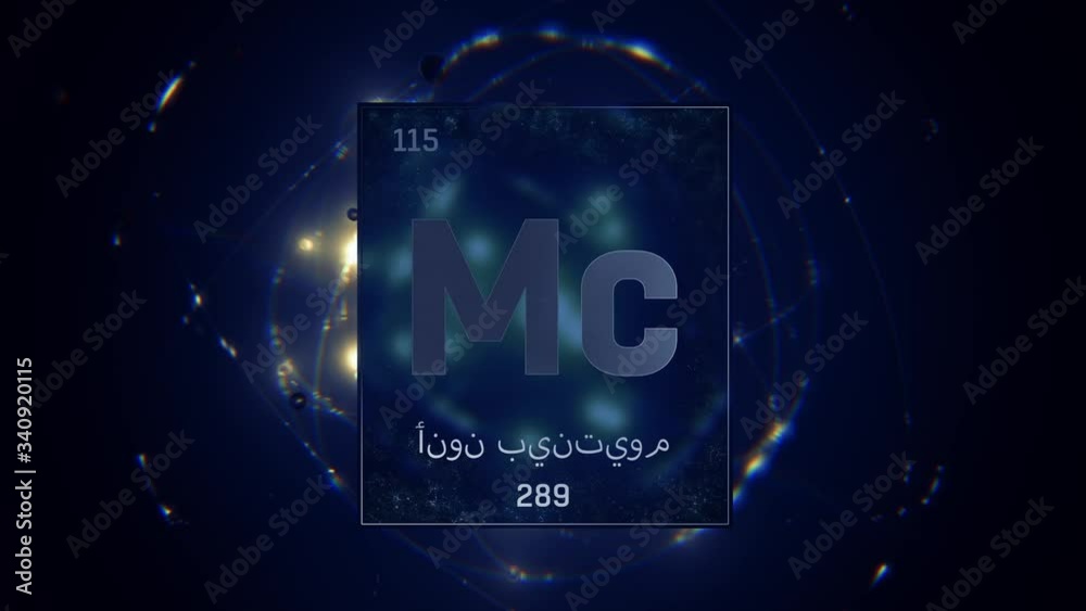 Moscovium as Element 115 of the Periodic Table. Seamlessly looping 3D ...