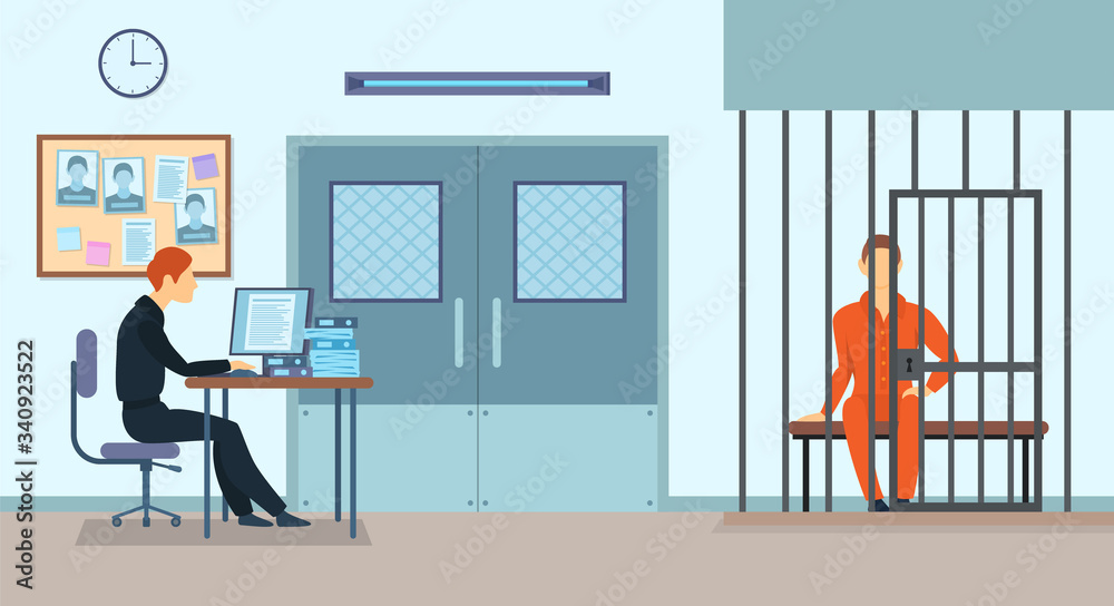 Cartoon Color Characters People and Police Department Concept. Vector ...