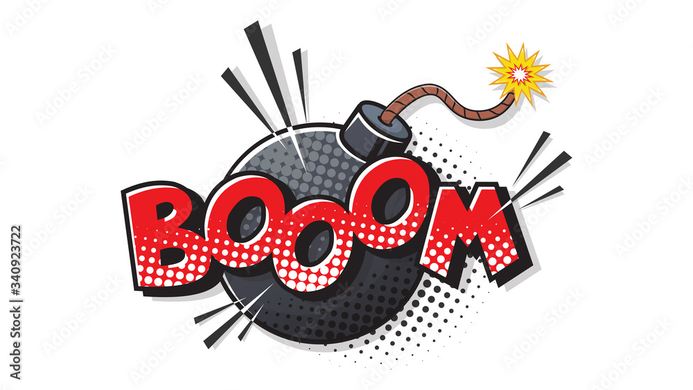 Boom expression text. Bomb bubble in pop art style. Comic vector ...