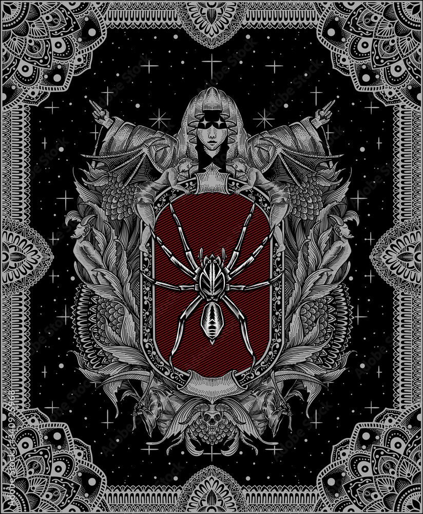 Vector illustration spider insect with unique gothic pattern vintage ...