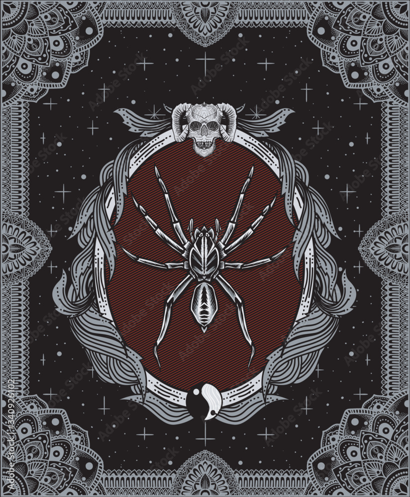Vector illustration spider insect with unique gothic pattern vintage ...