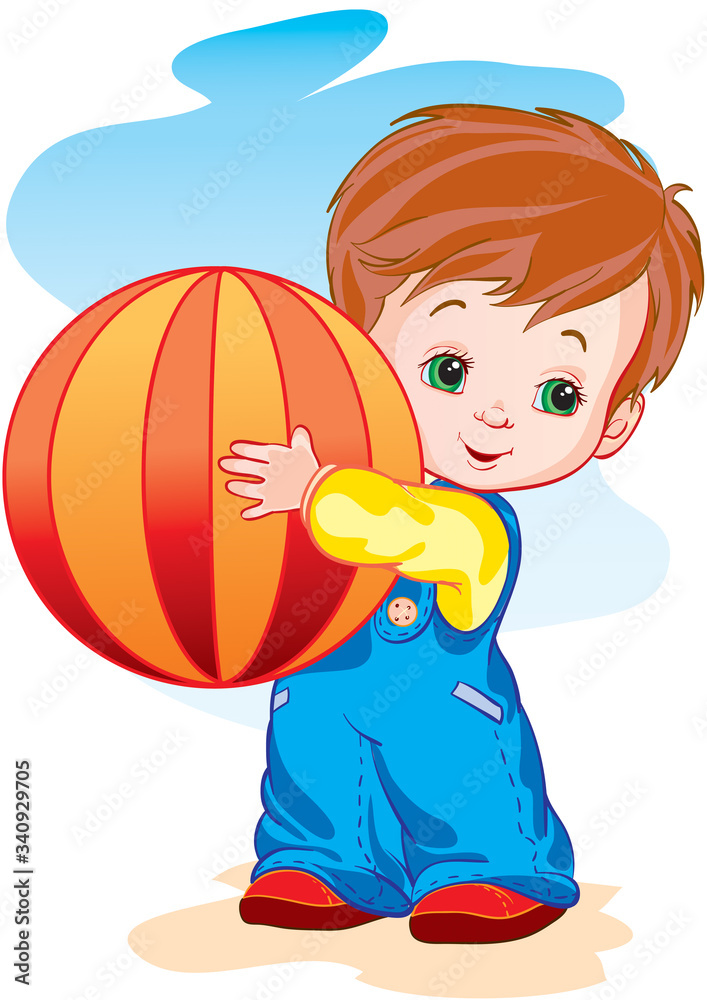 little boy hugs a big ball, vector illustration, Stock Vector | Adobe Stock