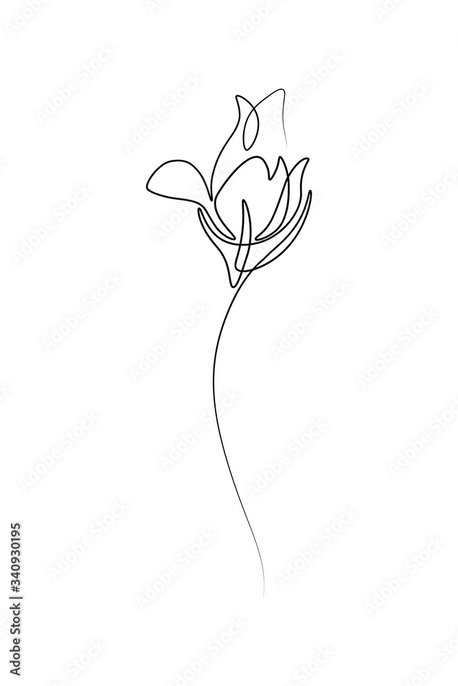 Abstract flower bud in continuous line art drawing style. Minimalist ...