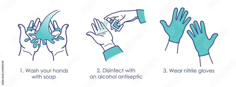 Hands disinfection, using sanitizer to kill bacterias and viruses ...