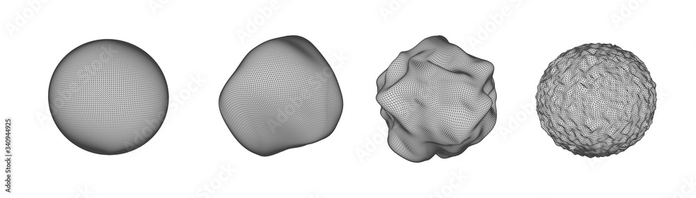 Set of polygon mesh sphere different form isolated on white color ...