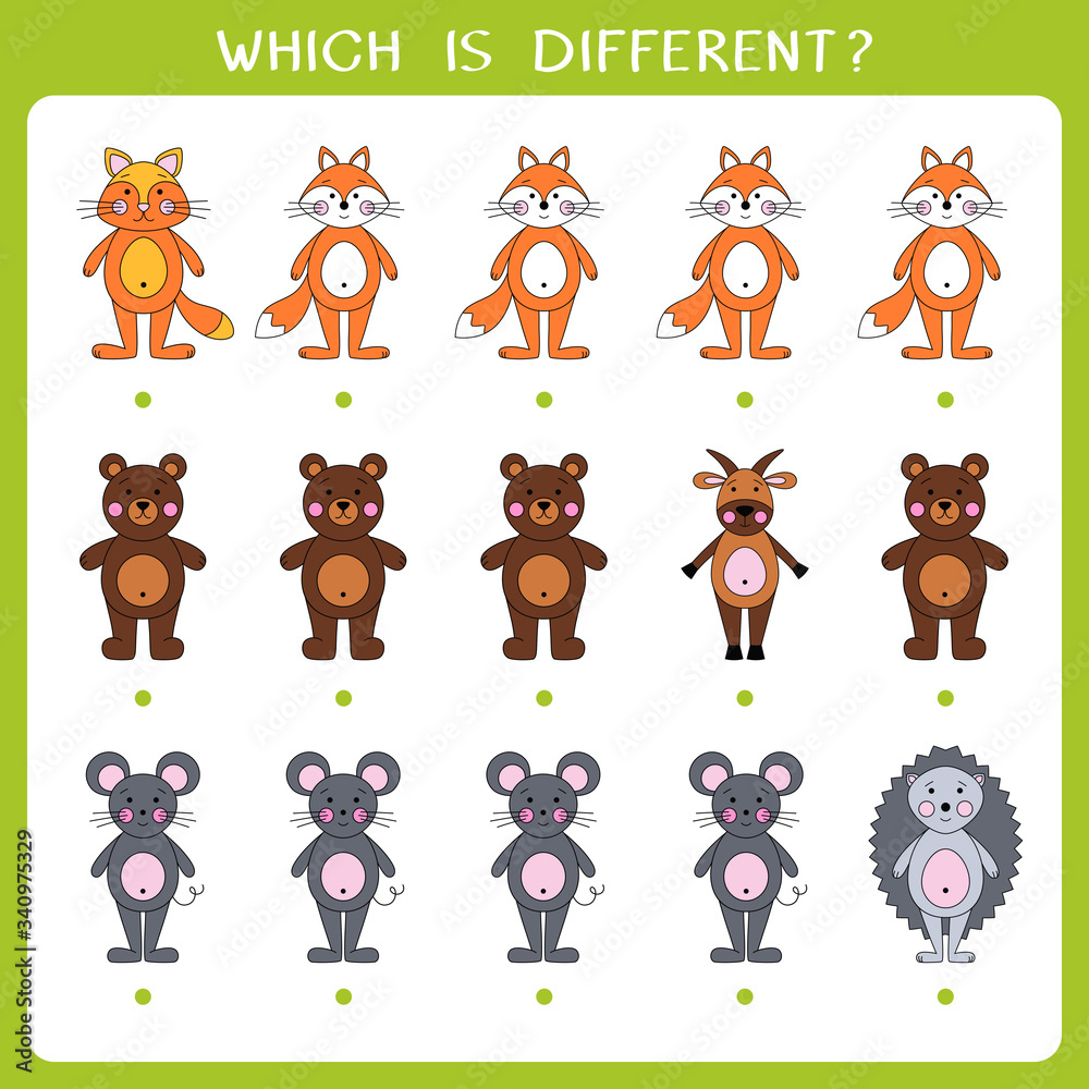 Simple logic game for kids. Find the odd one in the group. Vector ...