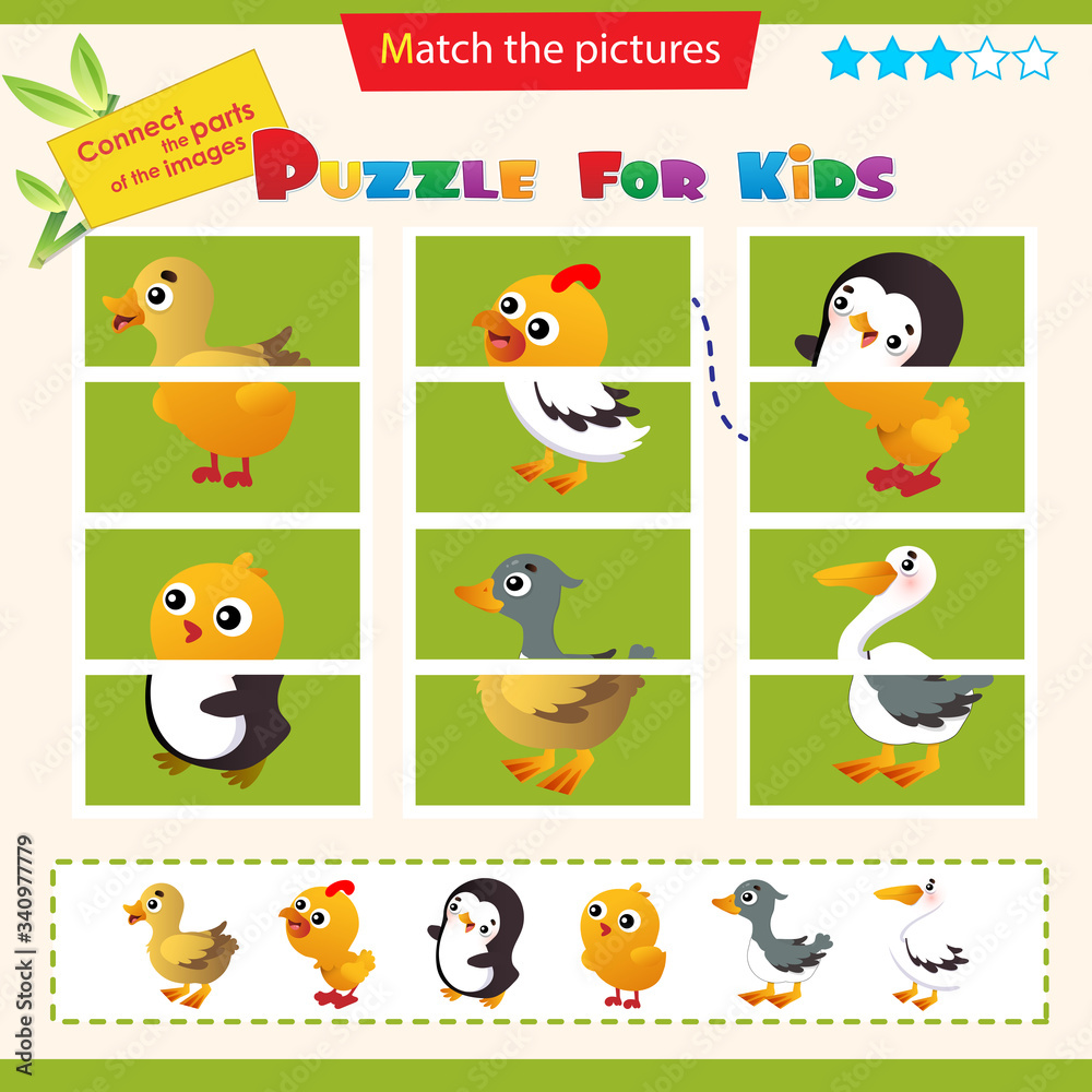 Matching game for children. Puzzle for kids. Match the right parts of ...