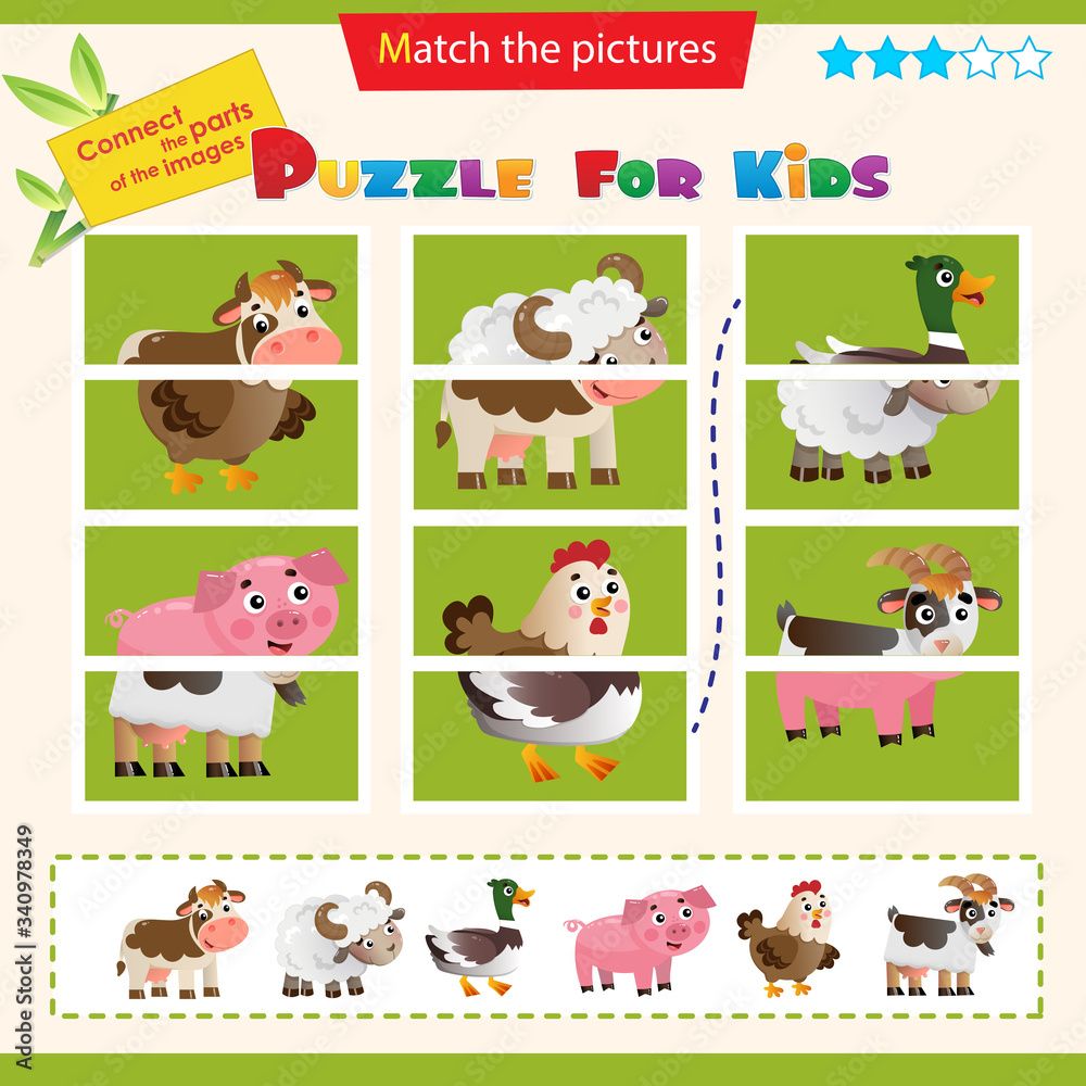 Matching game for children. Puzzle for kids. Match the right parts of ...