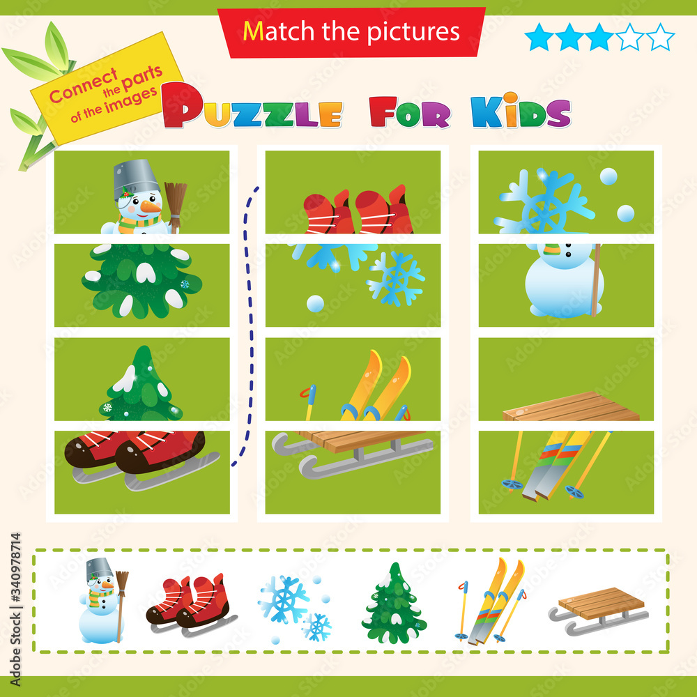 Matching game for children. Puzzle for kids. Match the right parts of ...