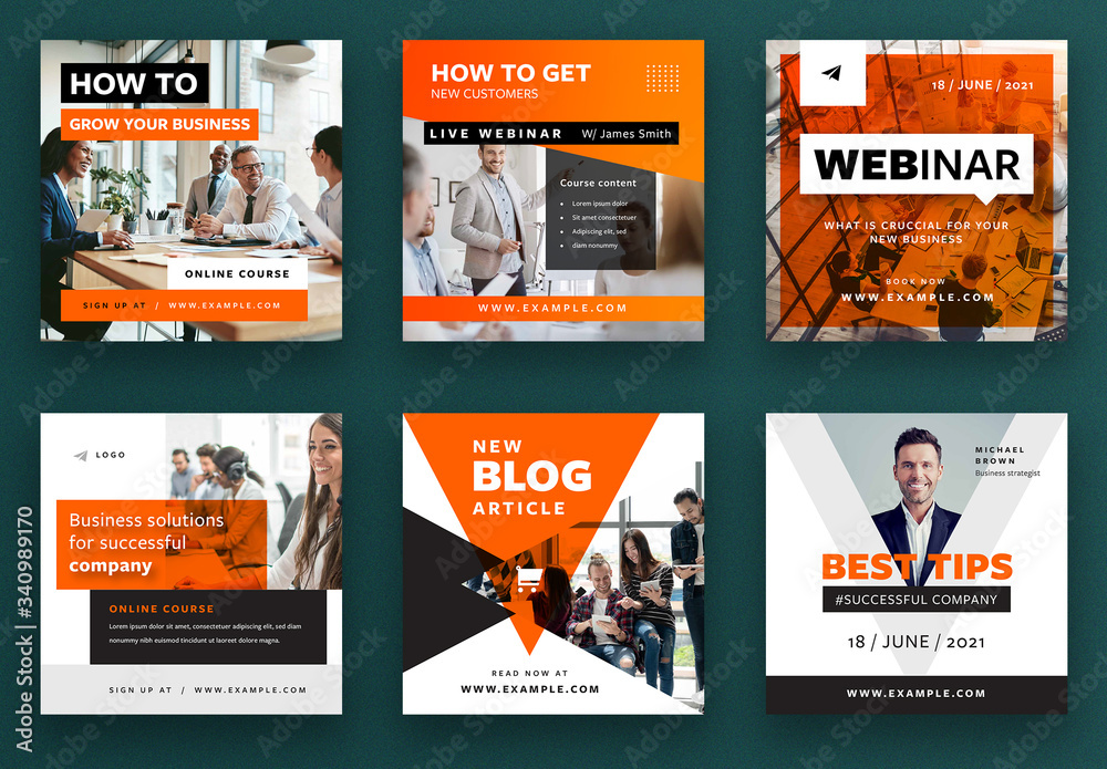 Social Media Post Layout Set with Orange Accent Stock Template | Adobe ...