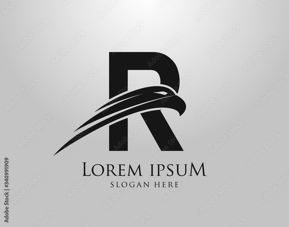 Initial R Letter Eagle Logo Icon with Creative Eagle Head Vector ...