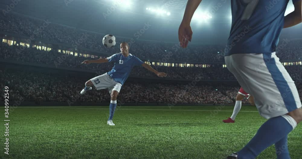 Soccer player shows great skills during the game on a professional ...