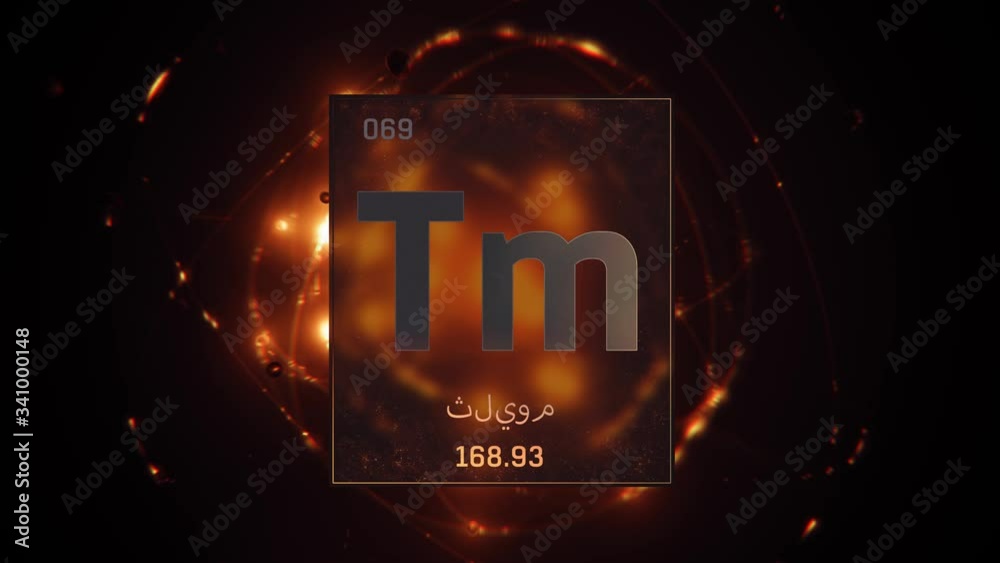 Thulium as Element 69 of the Periodic Table. Seamlessly looping 3D ...