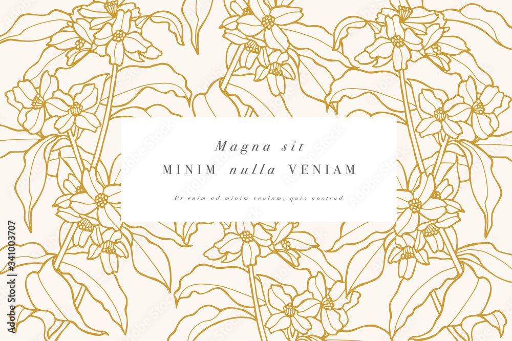 Vintage card with jasmine flowers. Floral wreath. Flower frame for ...