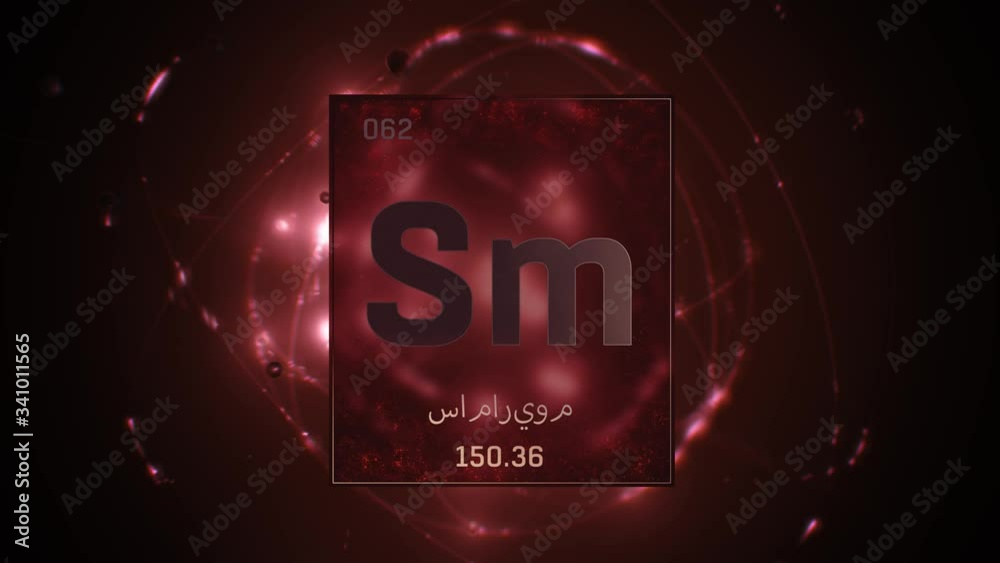 Samarium as Element 62 of the Periodic Table. Seamlessly looping 3D ...