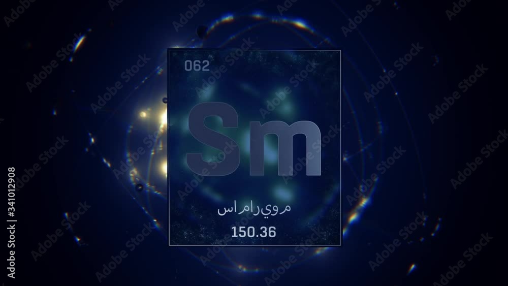 Samarium as Element 62 of the Periodic Table. Seamlessly looping 3D ...