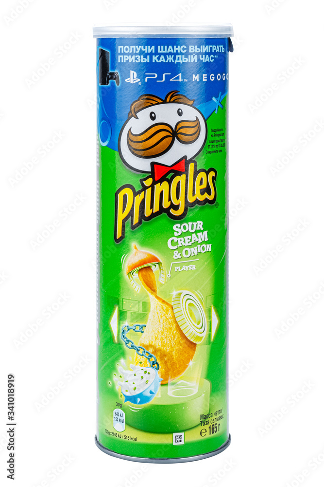 Moscow, Russia - January 20, 2020: Closed carton tube of Pringles ...
