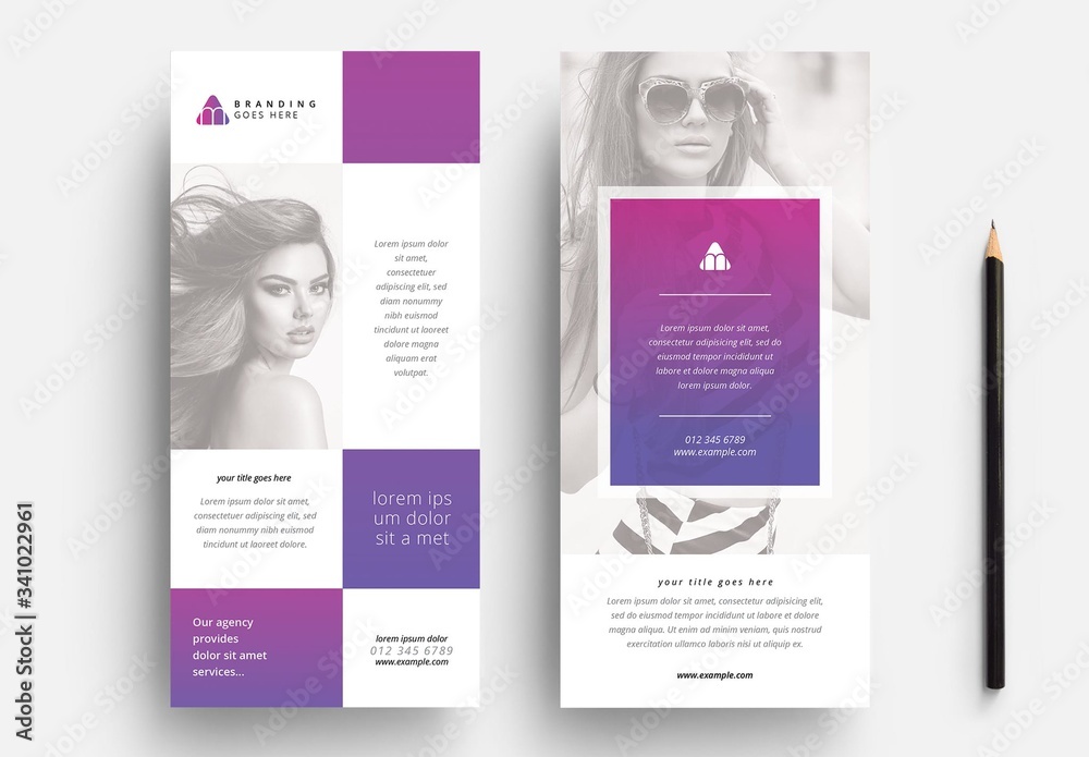 Stylish Rack Card Layout with Purple Gradients Stock Template | Adobe Stock