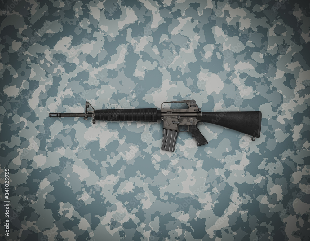 American caliber 5.56 mm rifle on camouflage background Stock Photo ...