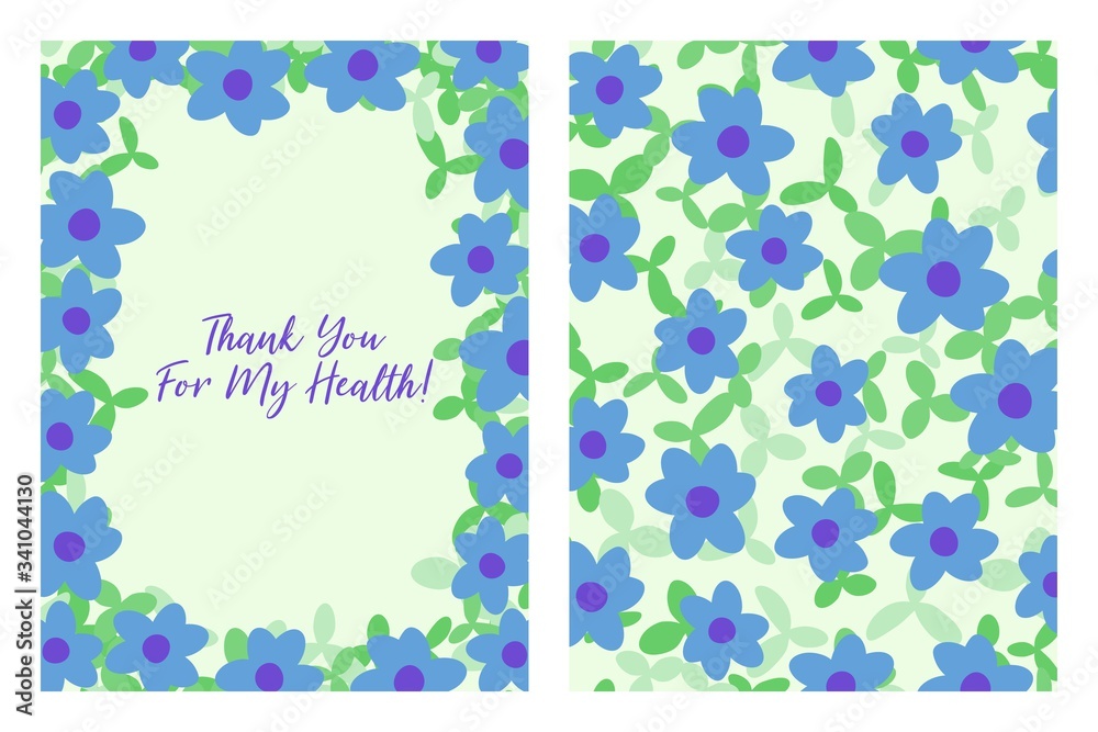 Thank You For My Health card with floral pattern. Flat style hand drawn ...