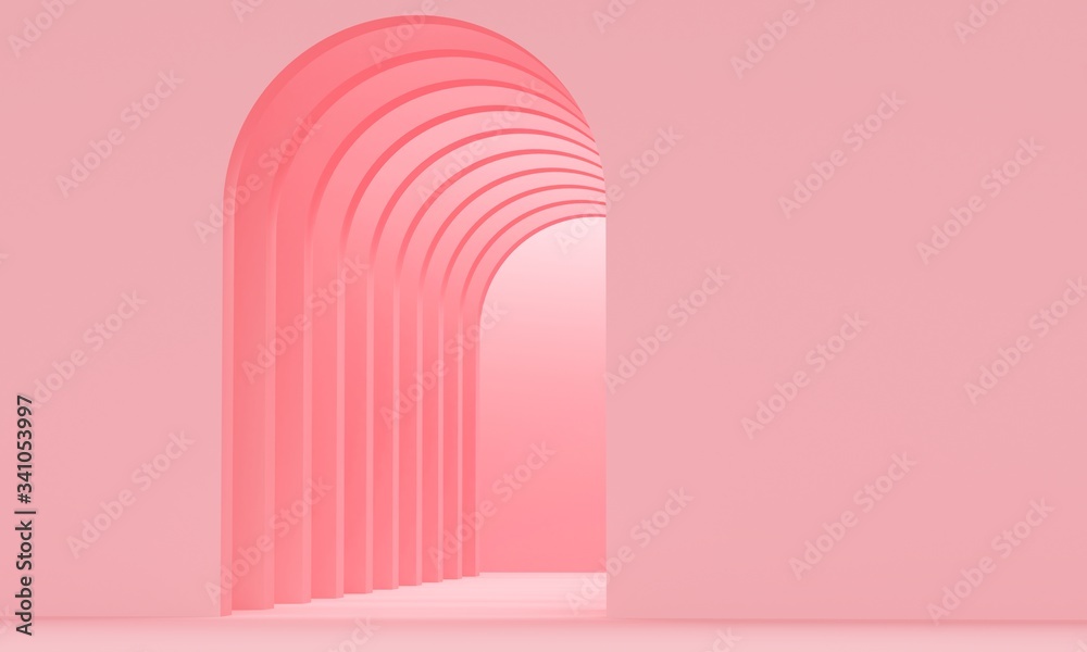 Pink arches corridor and wall. Backdrop design for product promotion ...