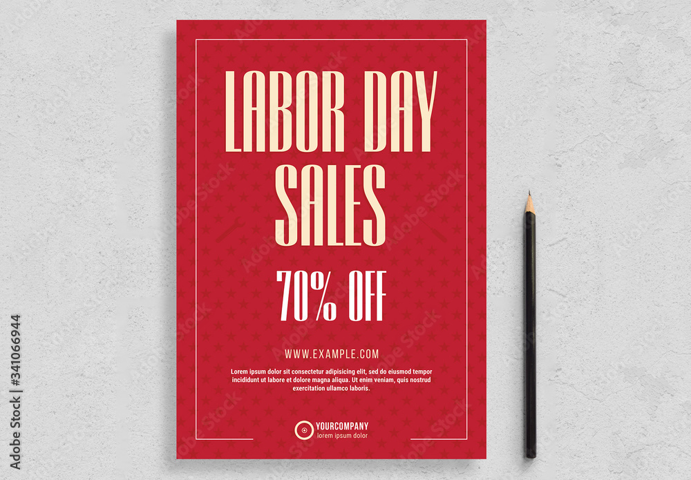 Labor Day Flyer Layout with Red Accents Stock Template | Adobe Stock