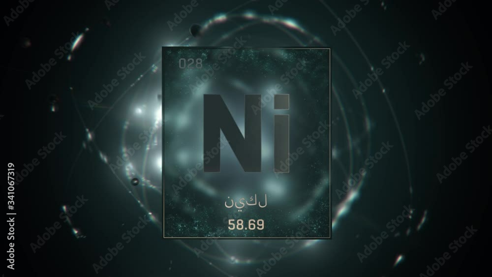 Nickel as Element 28 of the Periodic Table. Seamlessly looping 3D ...