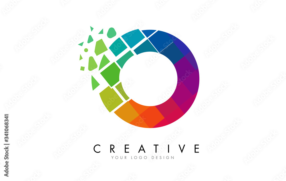 Letter O Design with Rainbow Shattered Blocks Vector Illustration ...