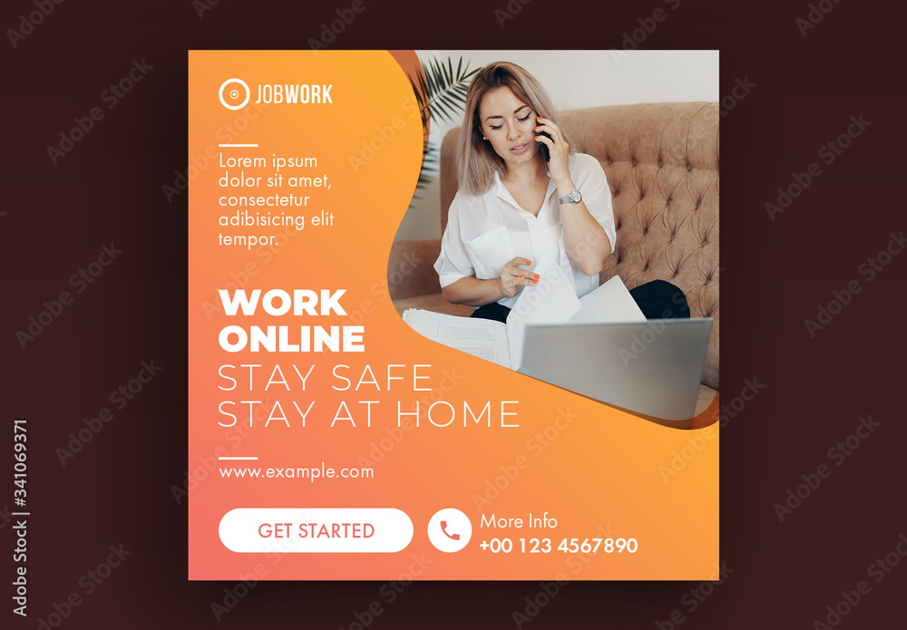 Work Online Social Media Post Layout Set with Orange Accents Stock ...