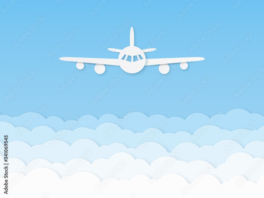 Paper airplane. Beautiful flight plane on blue sky origami style ...