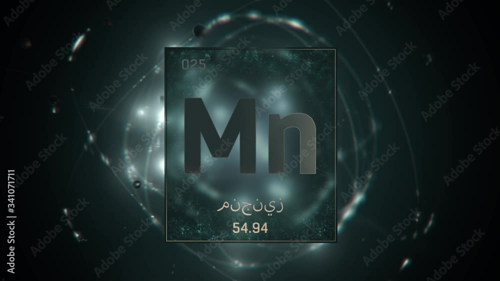 Manganese as Element 25 of the Periodic Table. Seamlessly looping 3D ...