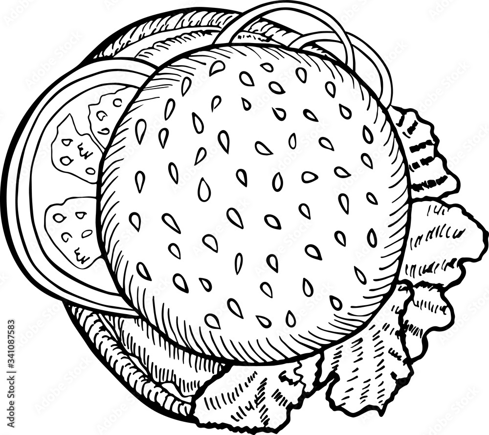 engraving burger vector drawing top view Stock Vector | Adobe Stock
