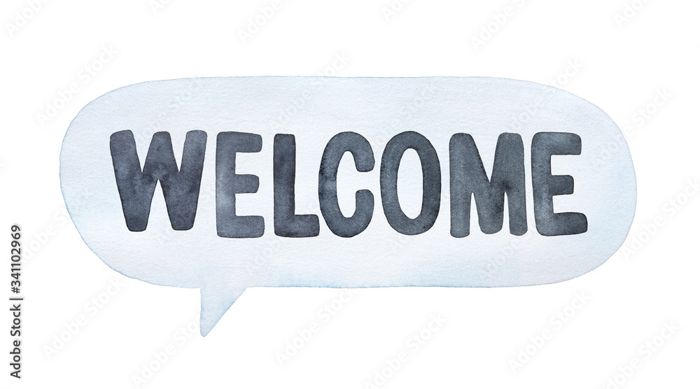 Water color illustration of oval speech bubble with phrase in English ...