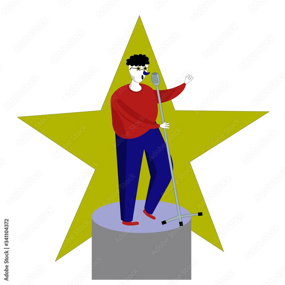 Talent show - cartoon singer man singing on stage and judge panel ...