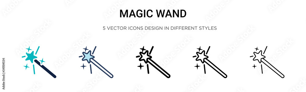 Vetor de Magic wand icon in filled, thin line, outline and stroke style ...