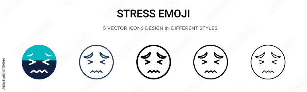 Stress emoji icon in filled, thin line, outline and stroke style ...