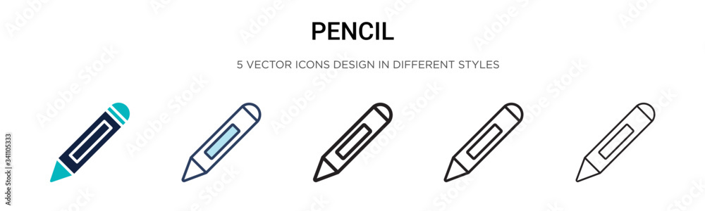 Pencil icon in filled, thin line, outline and stroke style. Vector ...