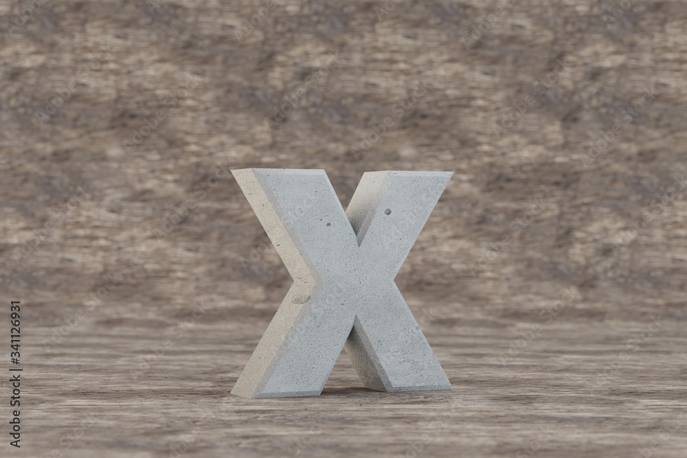 Concrete 3d letter X lowercase. Hard stone letter on wooden background ...