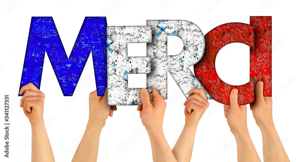 people holding up colorful red blue france flag wooden letter with ...