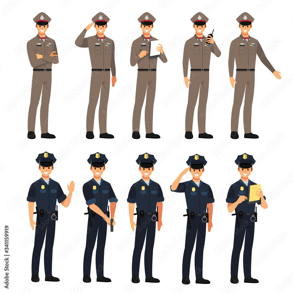 police thai character set, Vector illustration cartoon character. Stock ...