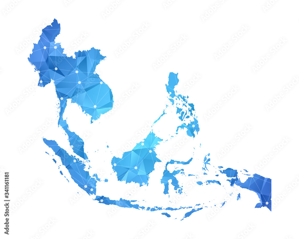 Southeast Asia Map - Abstract geometric rumpled triangular low poly ...
