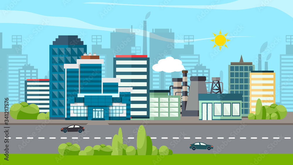 Industrial factory in a flat style. Vector illustration of ...