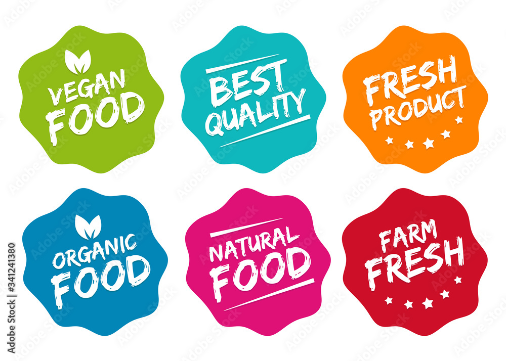 Healthy food labels set on white background. Stock Illustration | Adobe ...