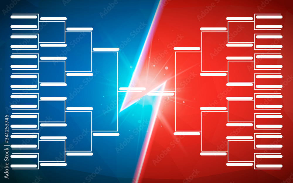 Tournament bracket template for 32 teams on blue and red background ...
