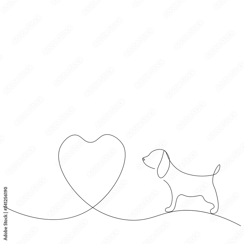 Cute puppy dog line drawing on white background, vector illustration ...