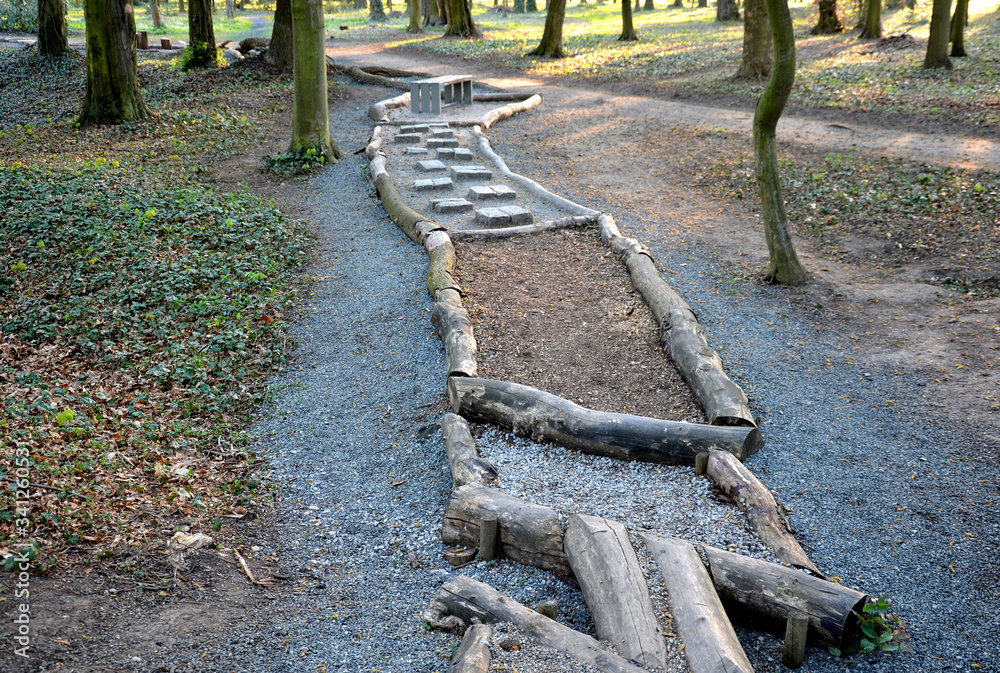 Tactile path for bare feet awakens the senses and uneven endings on the ...
