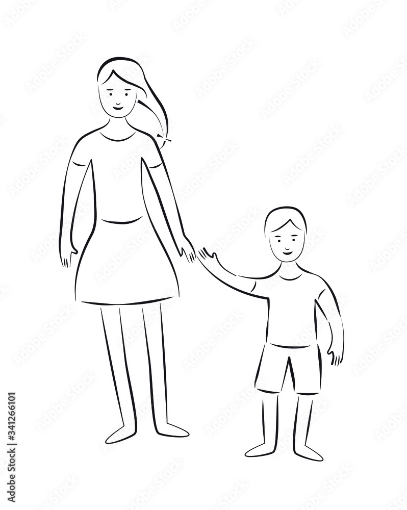 Vector cartoon linear minimal illustration, freehand drawing of two ...